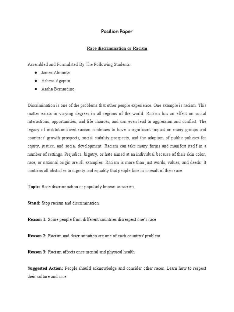 Position Paper: Their Culture and Race | Download Free PDF | Racism ...