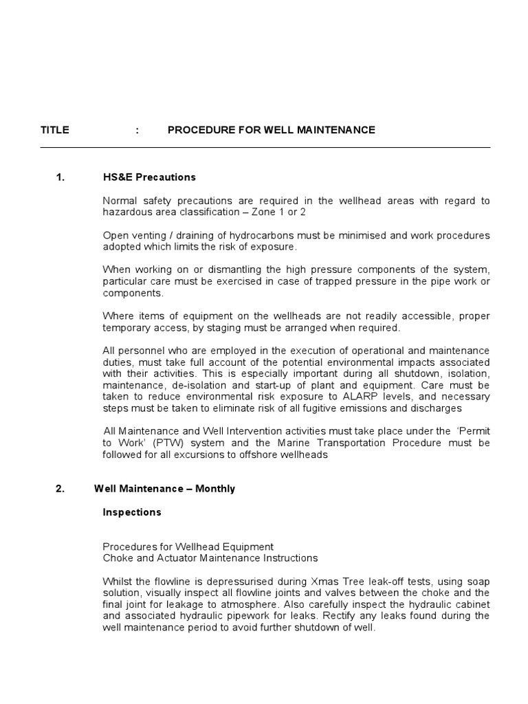 Wellhead Maintenance Procedures Guide | PDF | Valve | Leak