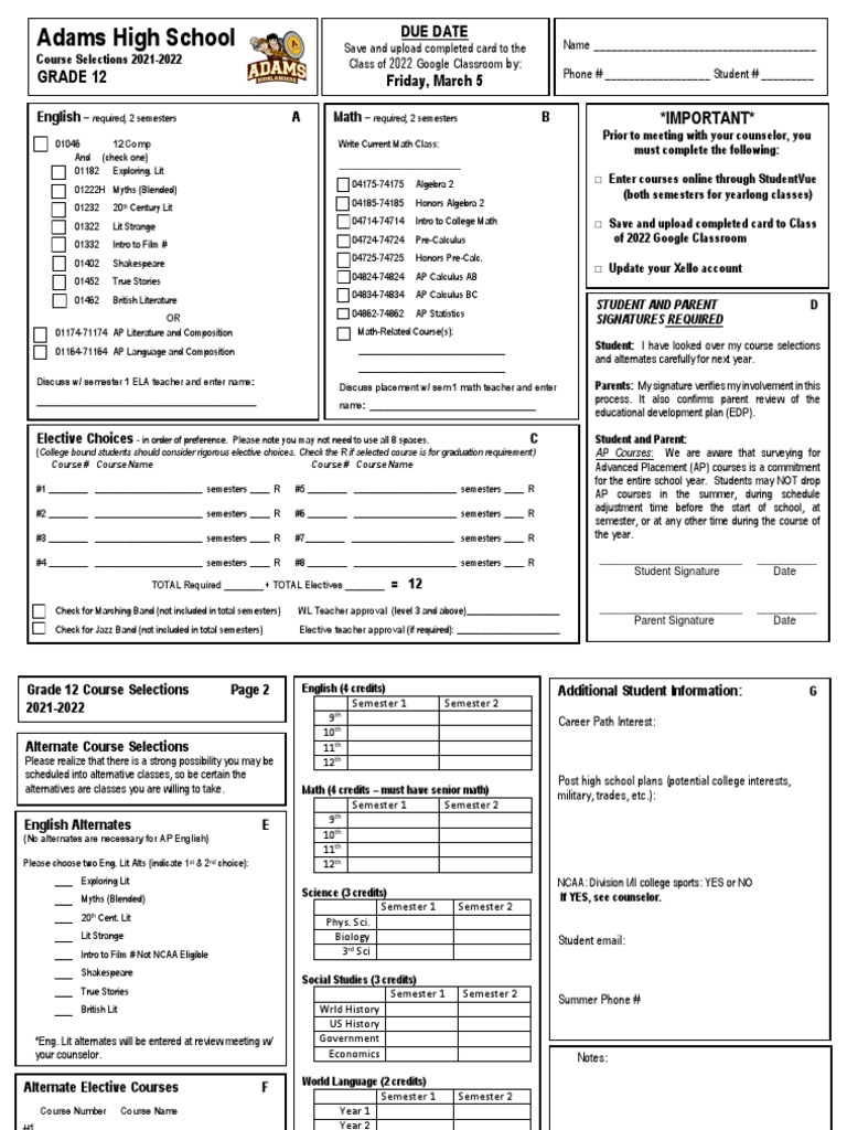 12th Grade Schedule Card | PDF | Advanced Placement