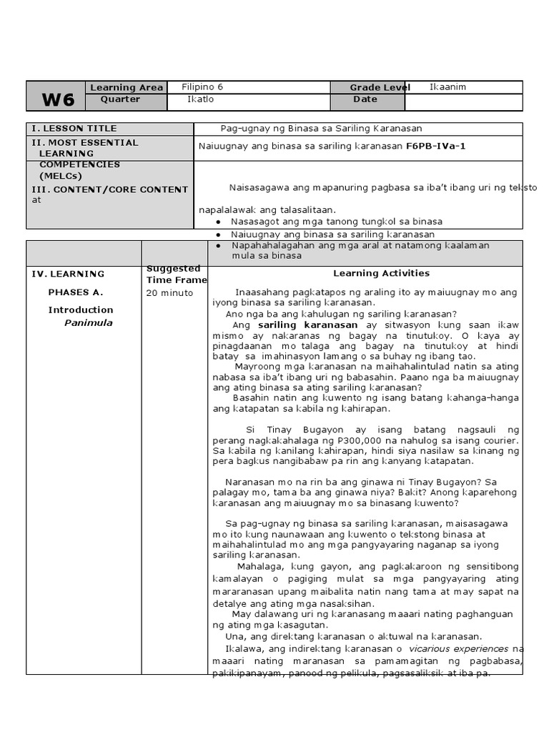 LeaP-Filipino-G6-Week 6-Q3 | PDF