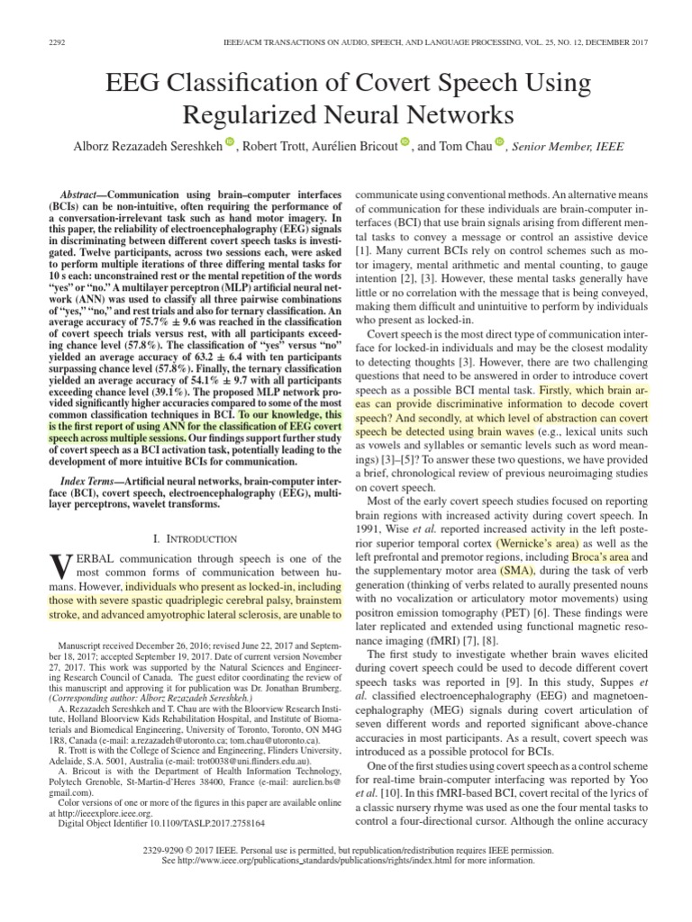EEG Classification of Covert Speech Using | Download Free PDF | Support Vector Machine ...