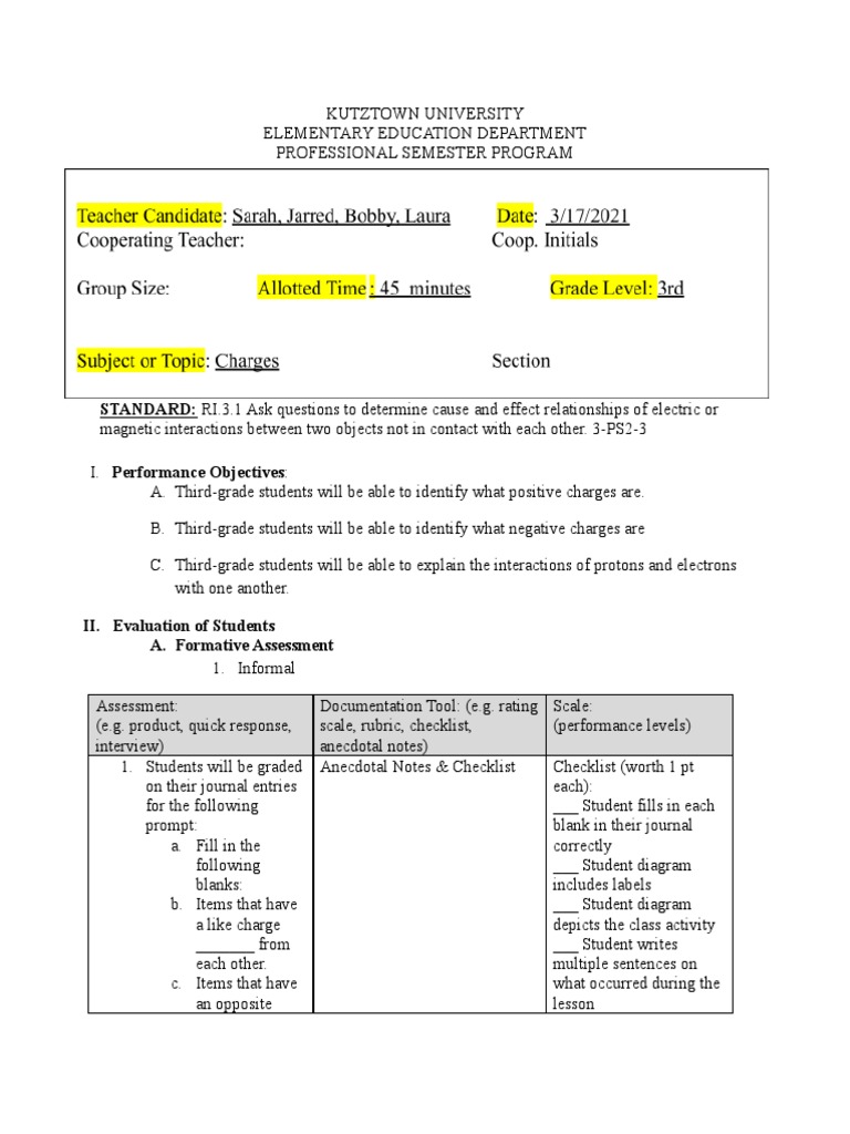 Lesson Plan - Day 2 | PDF | Electric Charge | Electron