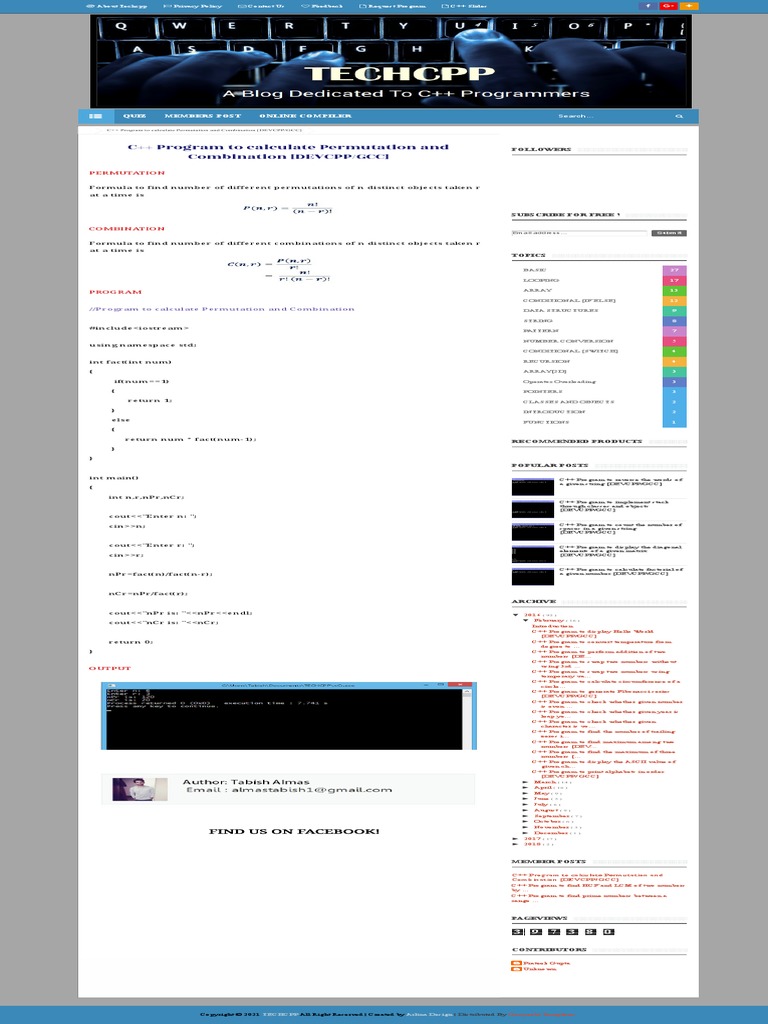 C Program To Calculate Permutation And Combination Devcpp Gcc Techcpp Pdf C