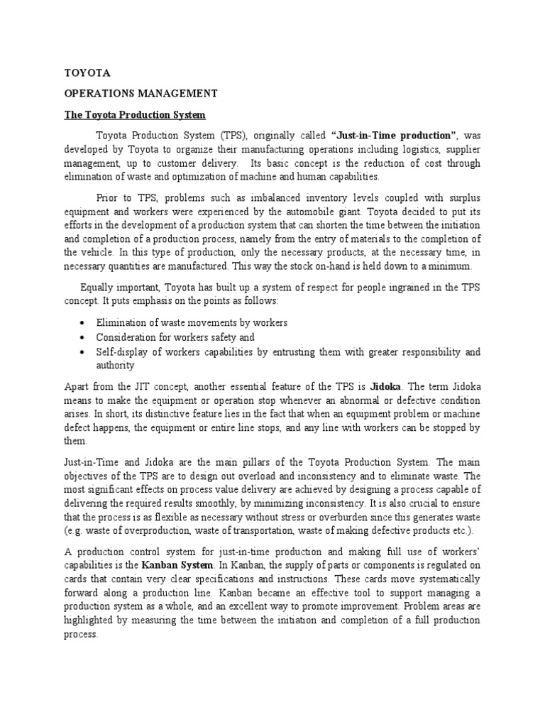 Toyota Operations Management | PDF | Inventory | Lean Manufacturing