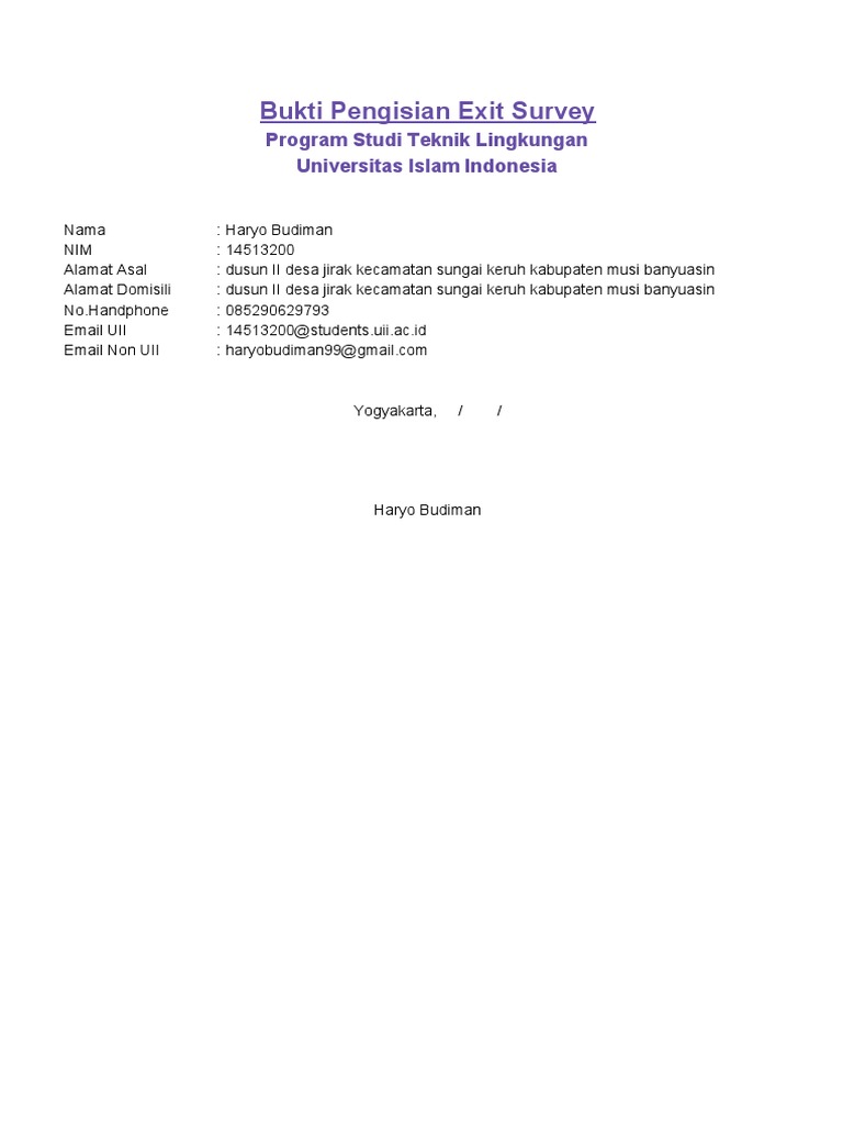 Form Exit Survey PSTL UII 110 | PDF