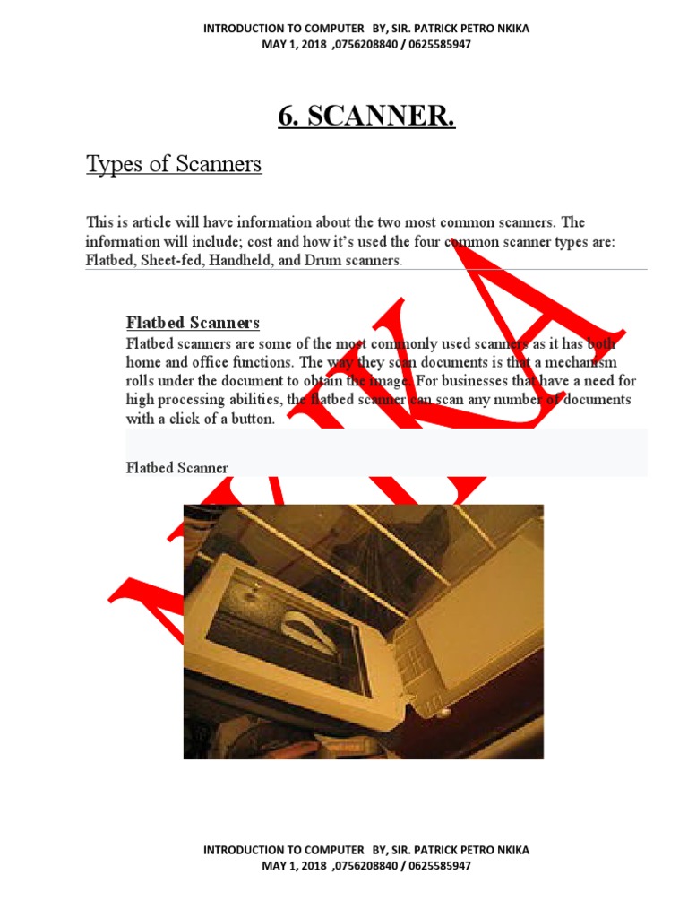 Scanner.: Types of Scanners | PDF | Central Processing Unit | Image Scanner
