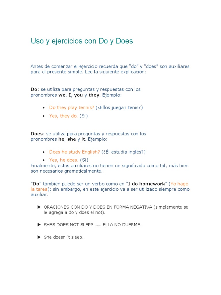 Ejercicios de Do y Does para Niños | PDF