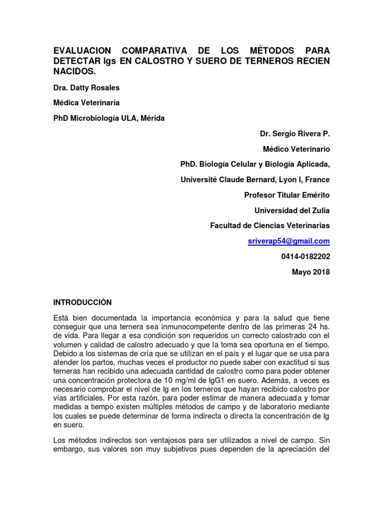 Análisi Comparativo Métodos para Detectar Igs en Calostro | PDF ...