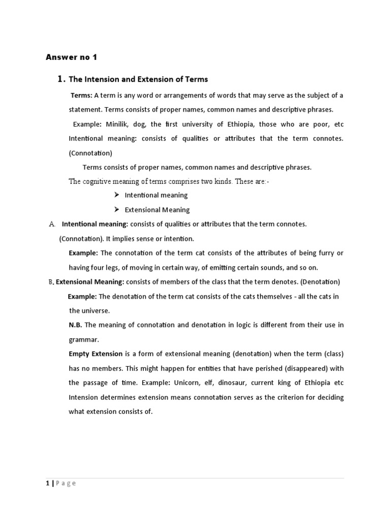 The Intension and Extension of Terms Explained | PDF | Definition ...