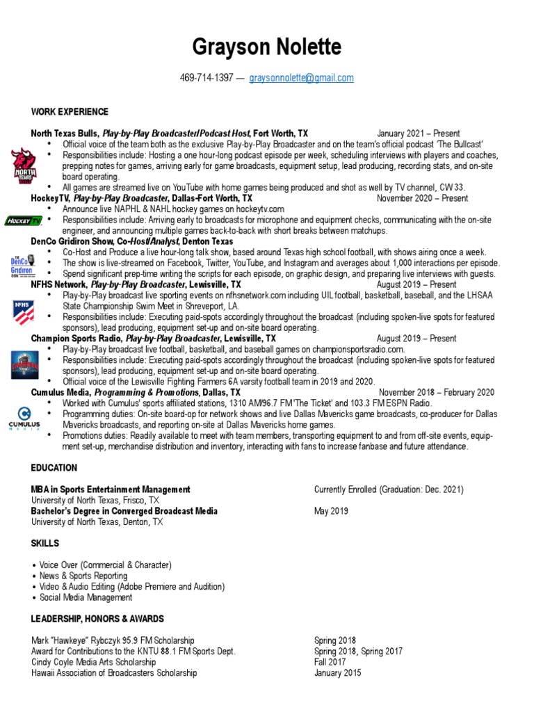 Grayson Nolette 2021 PDF | PDF | Mass Media | Television