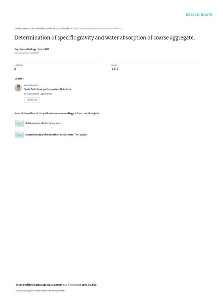 Specific Gravity and Water Absorption Test | PDF