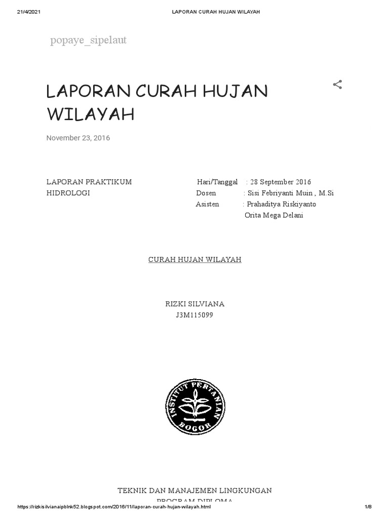 Laporan Curah Hujan Wilayah | PDF