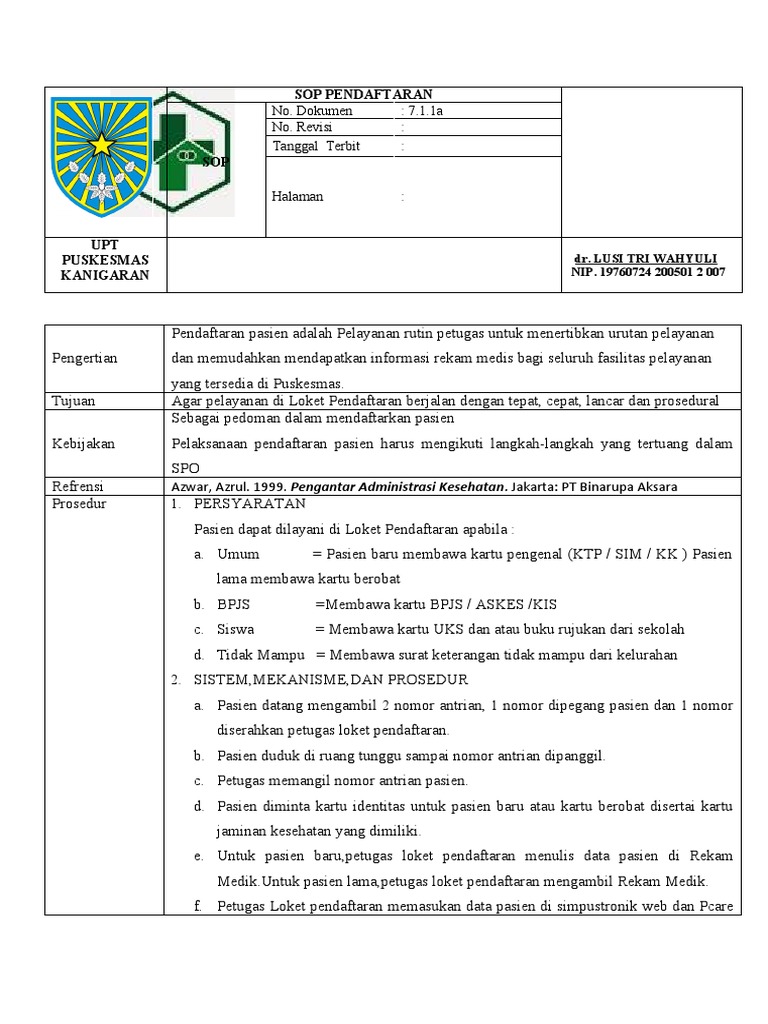 Sop Pendaftaran Loket | PDF