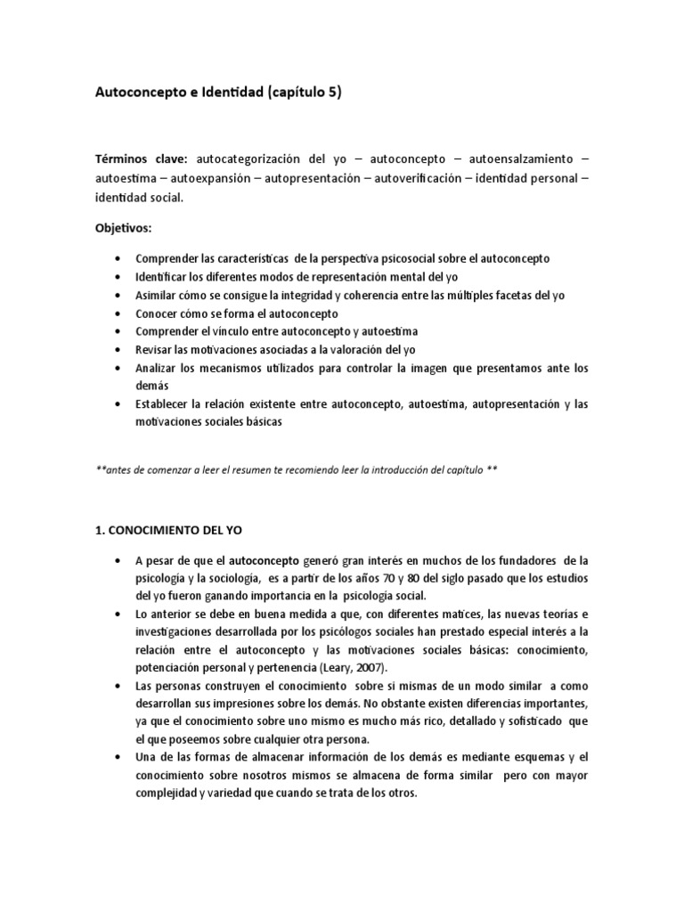 Autoconcepto e Identidad Personal | PDF | Autoestima | Motivación