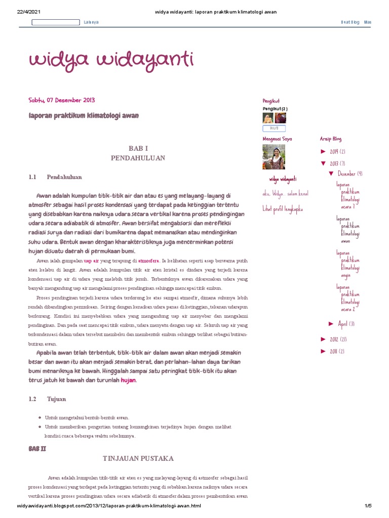 Widya Widayanti - Laporan Praktikum Klimatologi Awan | PDF