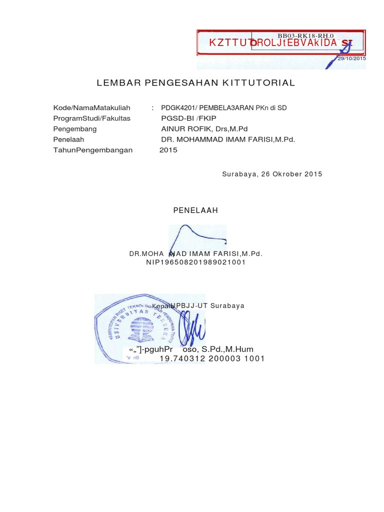 Rancangan Tutorial Pembelajaran PKn SD | PDF