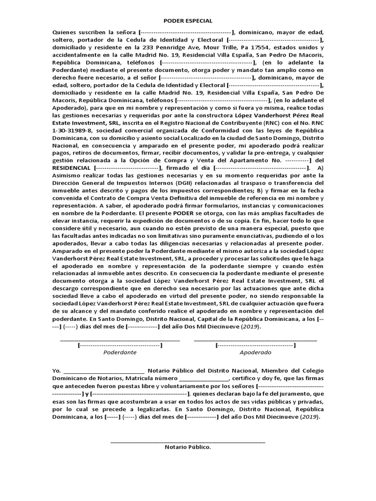 Modelo Poder Especial RD | PDF | República Dominicana | Gobierno