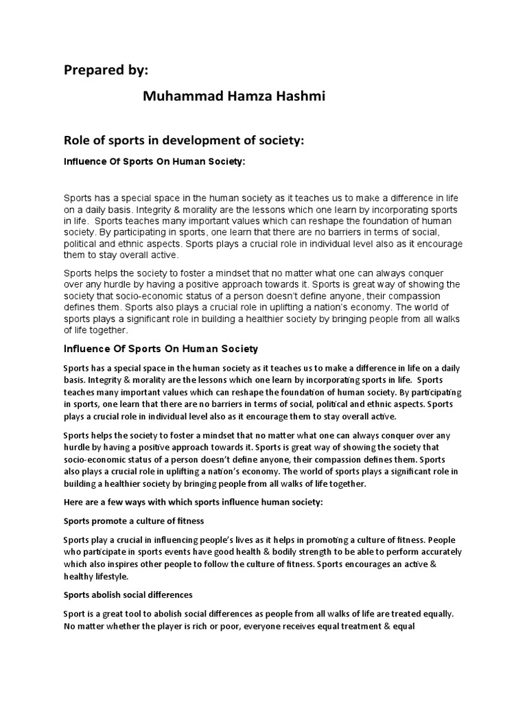 Role of Sports in Development of Society | PDF | Physical Fitness | Sports