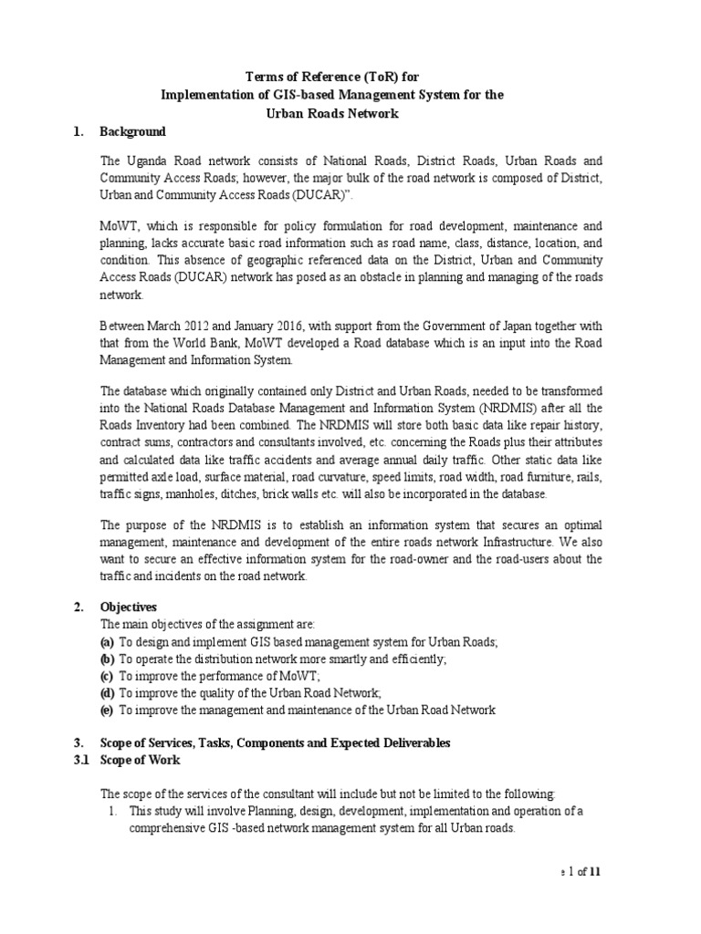 TOR For GIS - Urban Roads - Rev01 | PDF | Geographic Information System ...