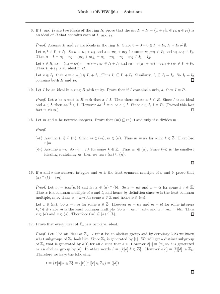 Math 110B HW 6.1 - Solutions | PDF | Ring (Mathematics) | Field ...