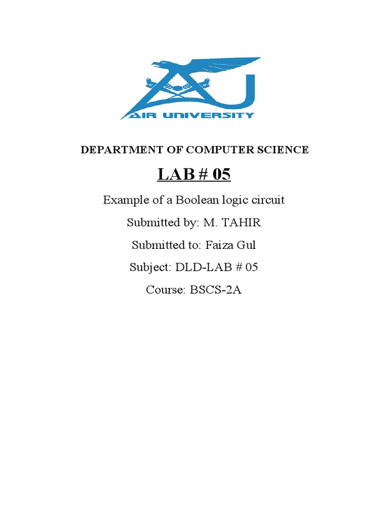 DLD Lab # 5 Example of Boolean Logic | PDF