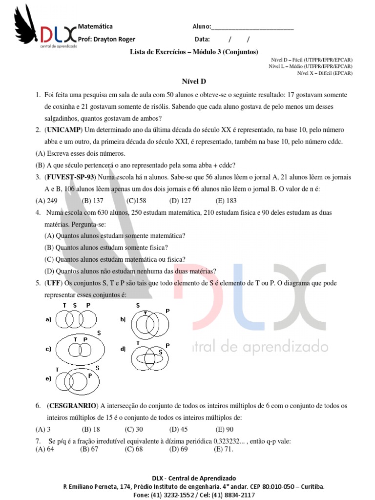 Lista Exercícios 3 Conjuntos Numéricos Dlx Central De Aprendizado