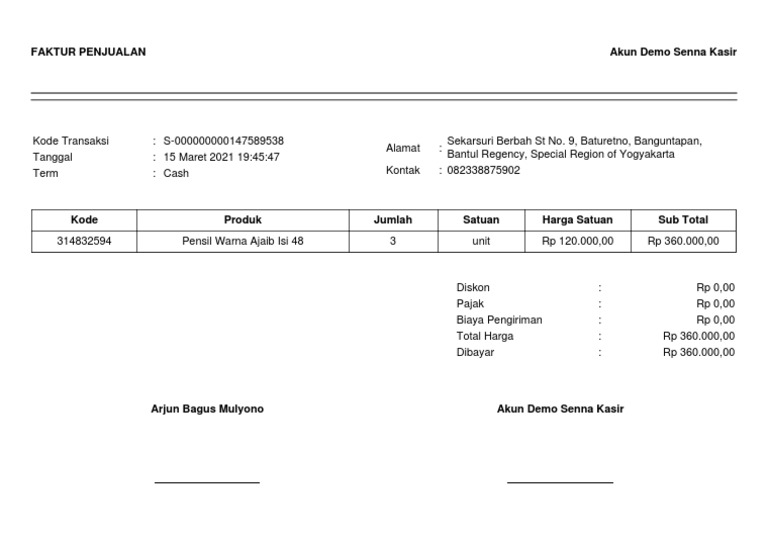 Laporan Faktur Penjualan S 000000000147589538 | PDF