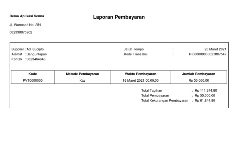 Laporan Pembayaran P 000000000321807547 | PDF