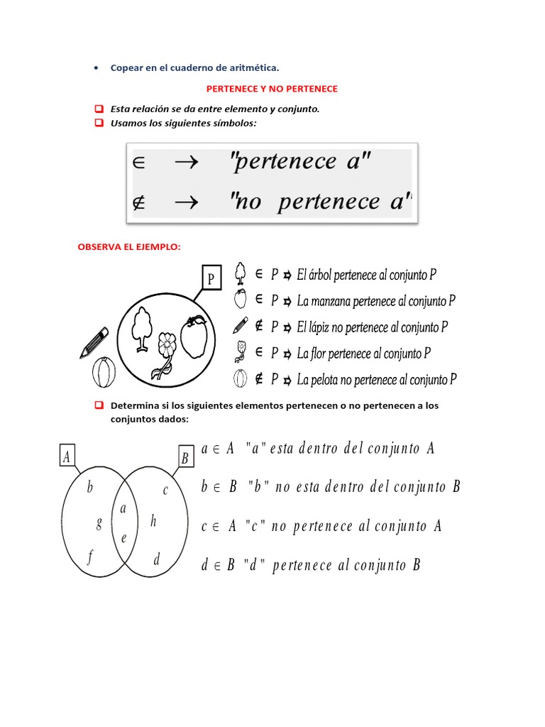 Conjuntos Pertenece y No Pertenece 4to | PDF | Enseñanza de matemática ...