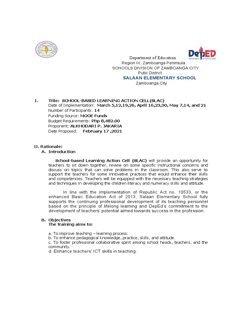 I. Title: School-Based Learning Action Cell (Slac) | PDF ...