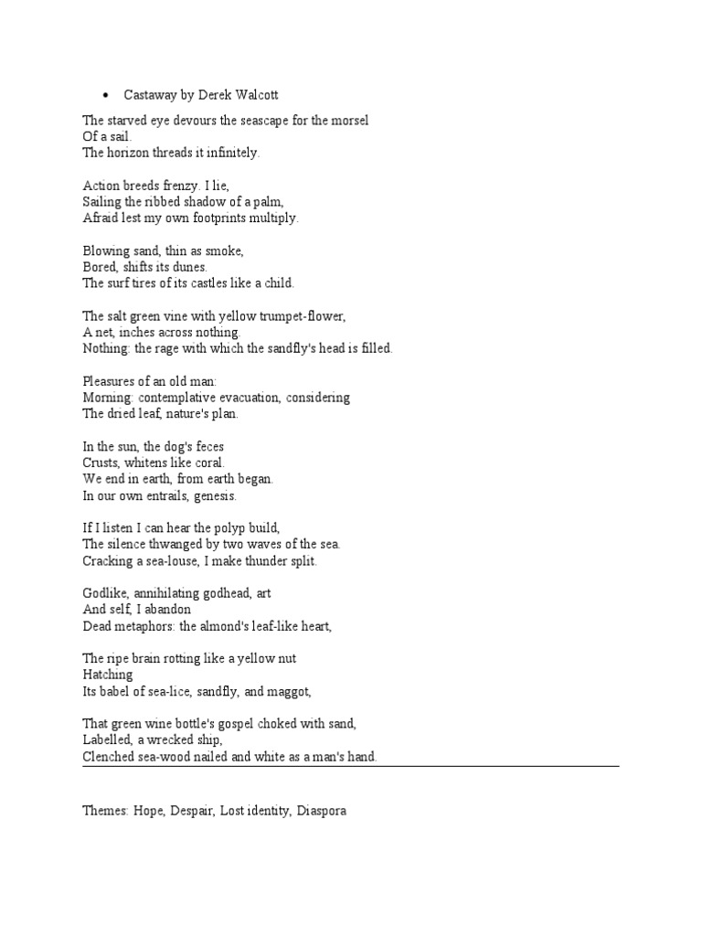 Derek Walcott Castaway | PDF | Poetry