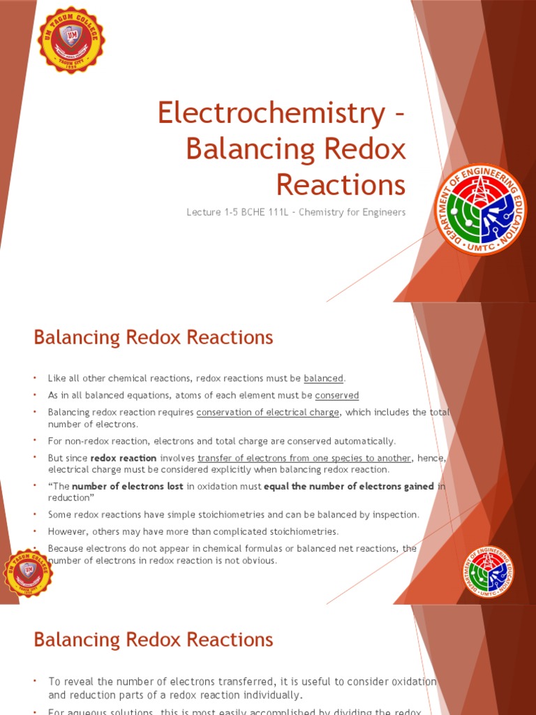 1-5 Electrochemistry - Balancing Redox Reactions | PDF | Redox ...
