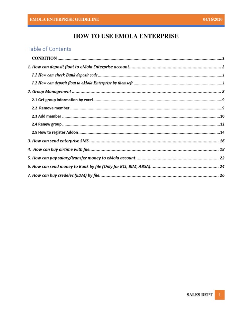eMola Enterprise User Guidelines | PDF | Float (Money Supply) | Deposit ...