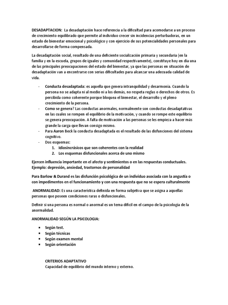 Desadaptación y Conductas Anormales | PDF | Psicopatología | Sicología