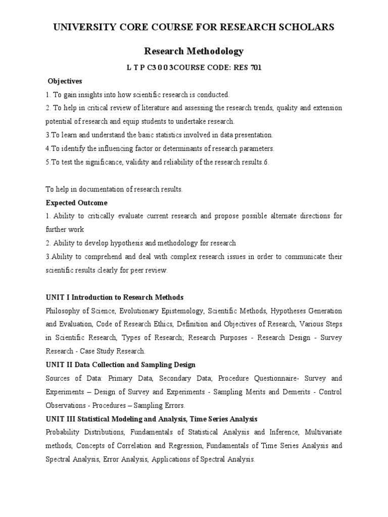 University Core Course For Research Scholars Research Methodology | PDF ...