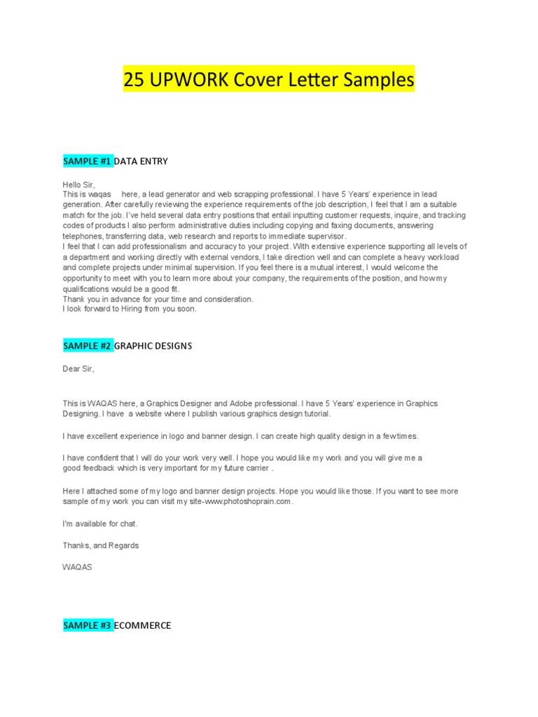 25 UPWORK Cover Letter Samples: Sample #1 Data Entry | PDF | Search ...