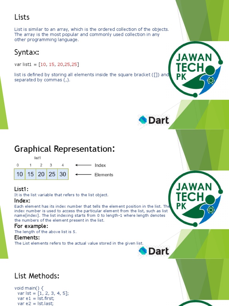 Dart List And Dictionary Pdf Array Data Type Computer Programming
