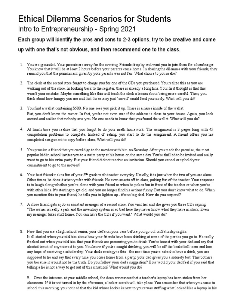 Ethical Scenarios Pdf Pdf