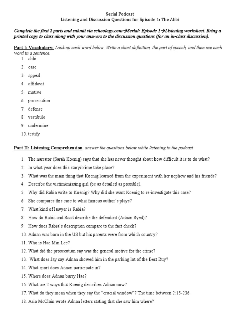 Episode 1 Listening Worksheet | PDF | Criminal Law | Prosecution