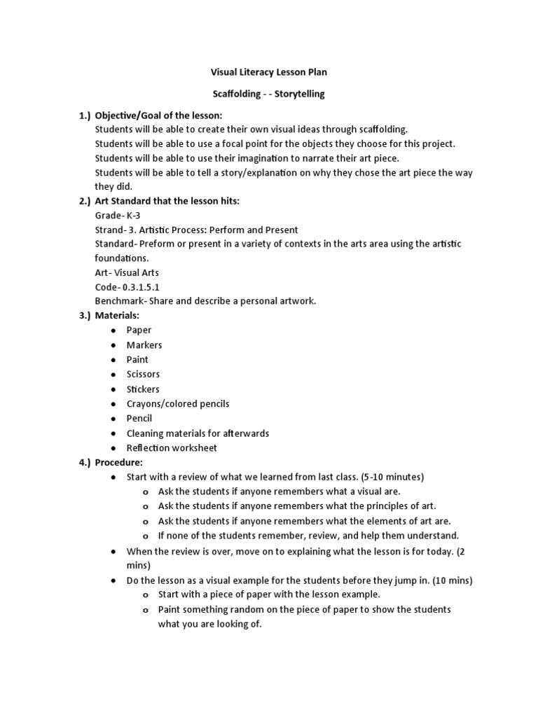 Visual Literacy Lesson Plan | PDF | Lesson Plan | Literacy