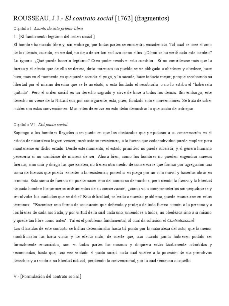ROUSSEAU - El Contrato Social (1762) (Fragmentos) | PDF | Trabajos ...