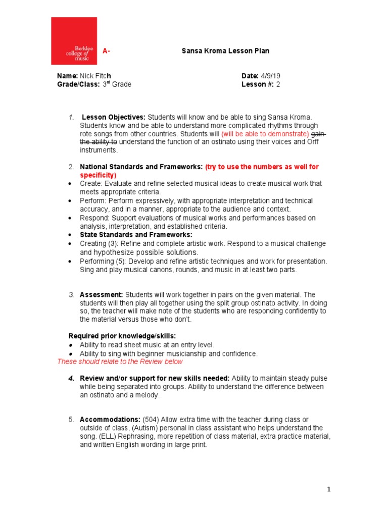 Sansa Kroma Lesson Plan for 3rd Grade | PDF | Language Arts ...