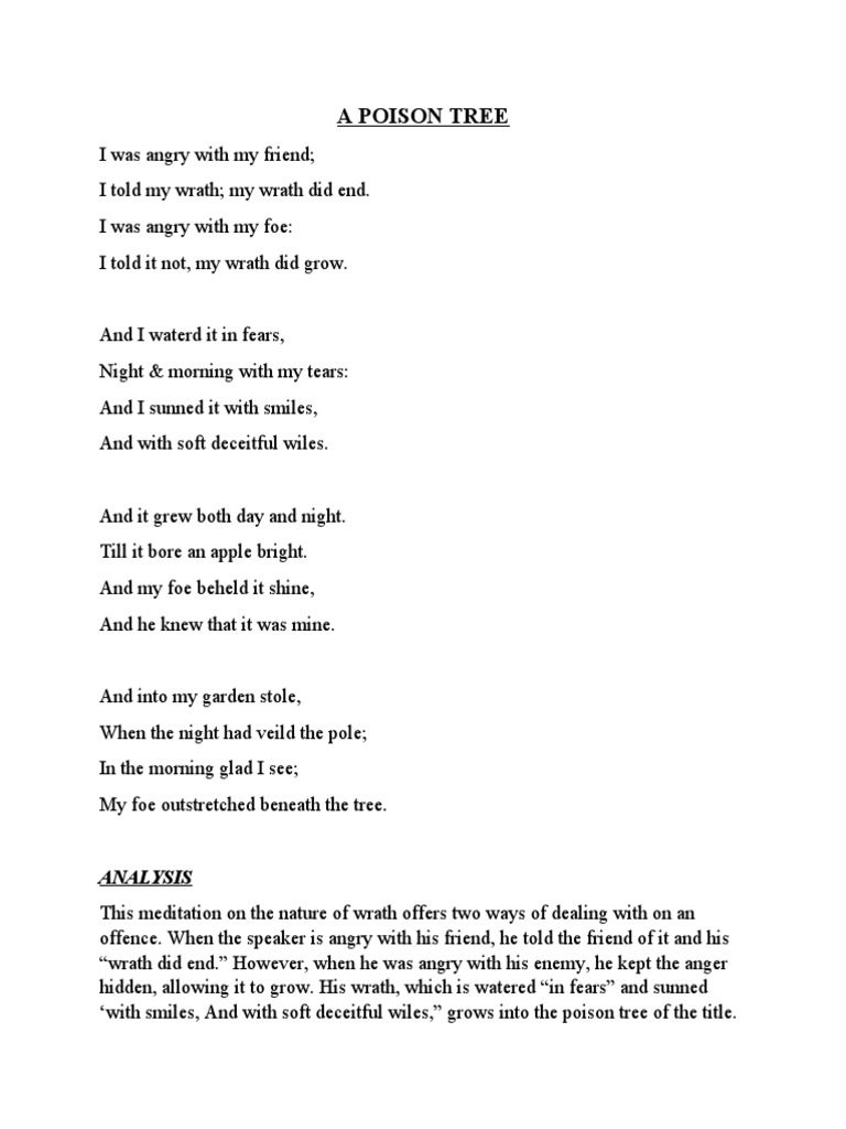 A Poison Tree: Analysis | PDF