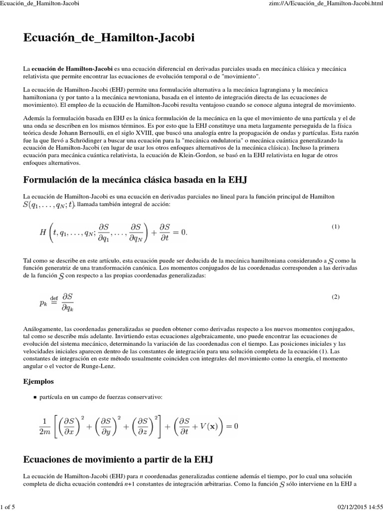 Ecuación de Hamilton-Jacobi | PDF