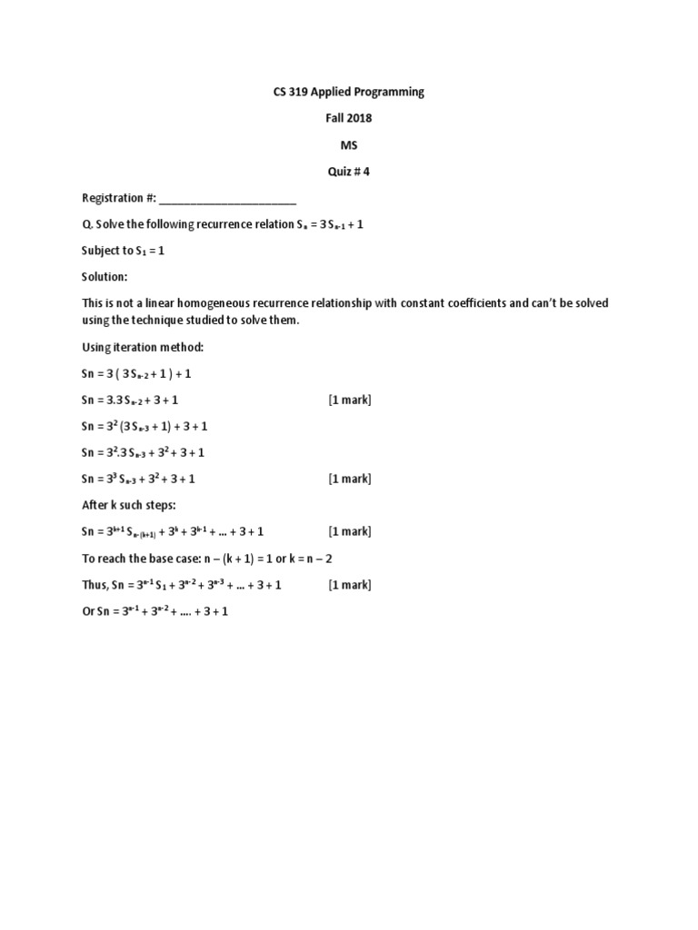 Solving Recurrence Relations Through Iteration A Collection Of Worked Examples Pdf