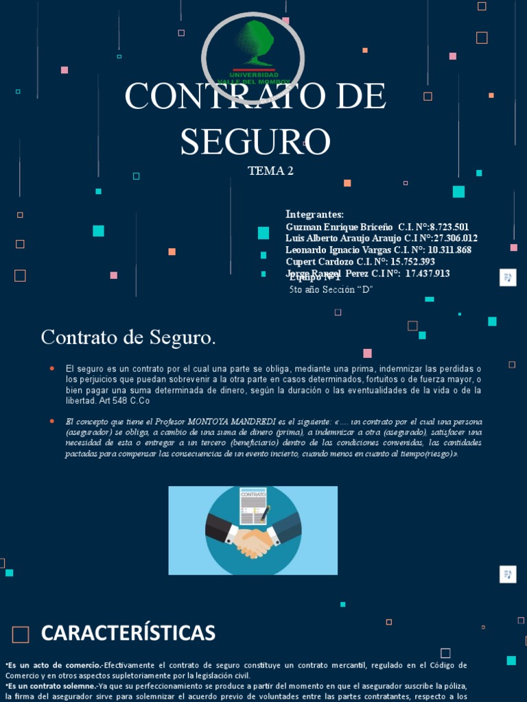 Contrato de Seguro Diapositivas Tema 2 | PDF | Póliza de seguros | Reaseguro