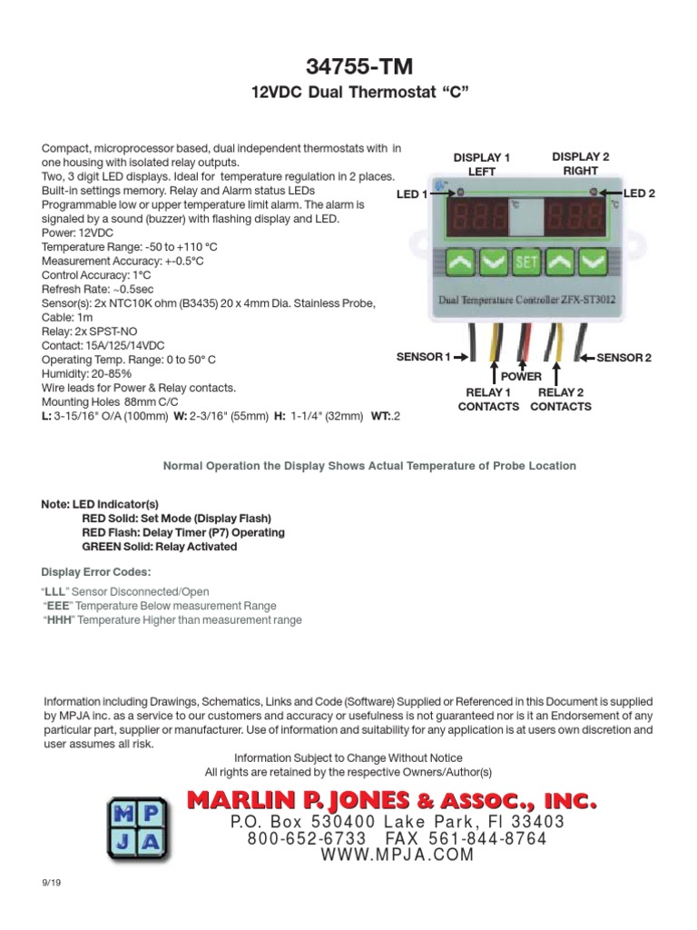 Dual Thermostat with Alarm Features | PDF