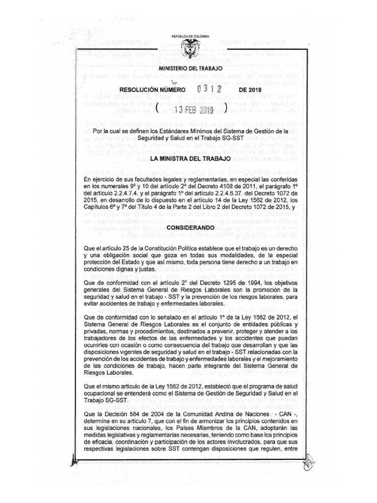 Resolucion 0312 Del 2019 | PDF