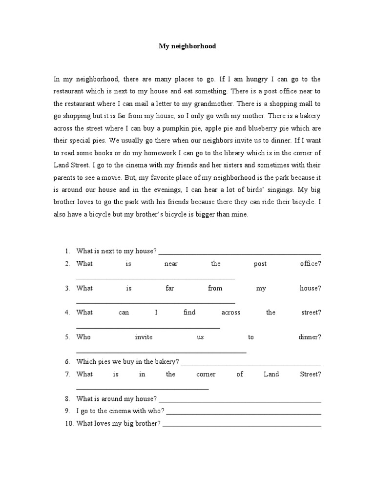 My Neighborhood Overview and Activities | PDF