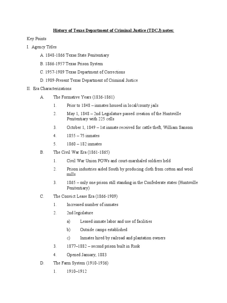 History of TDCJ: Key Developments | PDF | Law